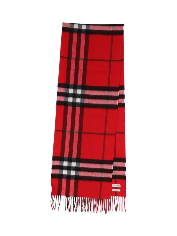 Burberry Plaid Wool Scarf With Fringe - Red
