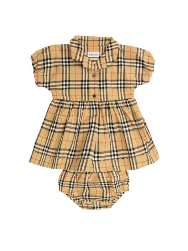 Burberry Plaid Cotton Dress And Bloomer Set