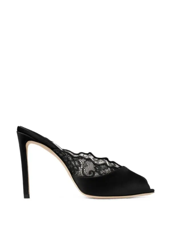 JIMMY CHOO Brigitte Lace Mules - Black