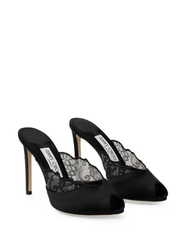 JIMMY CHOO Brigitte Lace Mules - Black