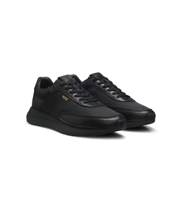 BOSS Monogram Sneakers With Leather Trim