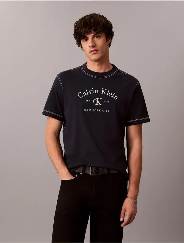 Calvin Klein Varsity Logo Washed Easy Tee - Dark Sapphire