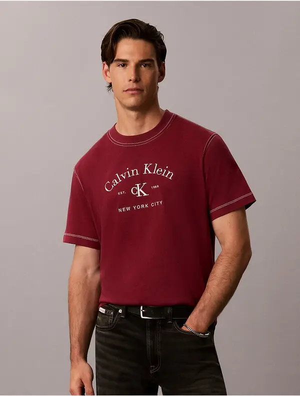 Calvin Klein Varsity Logo Washed Easy Tee - Rhododendron