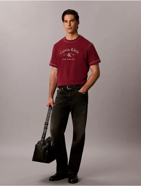 Calvin Klein Varsity Logo Washed Easy Tee - Rhododendron