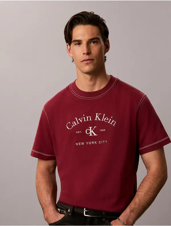 Calvin Klein Varsity Logo Washed Easy Tee - Rhododendron