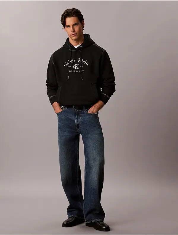 Calvin Klein Stitch Arch Logo Graphic Hoodie - Black