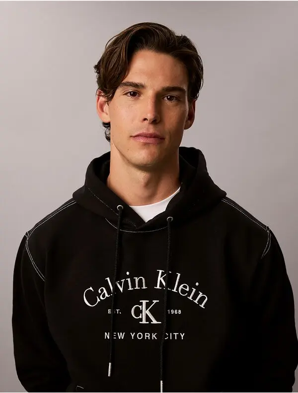Calvin Klein Stitch Arch Logo Graphic Hoodie - Black
