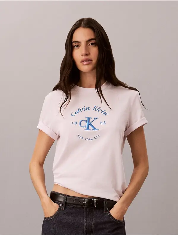 Calvin Klein Varsity Crest Logo Tee - Crystal Blush