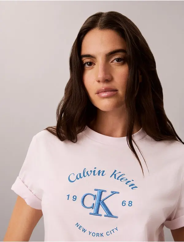 Calvin Klein Varsity Crest Logo Tee - Crystal Blush