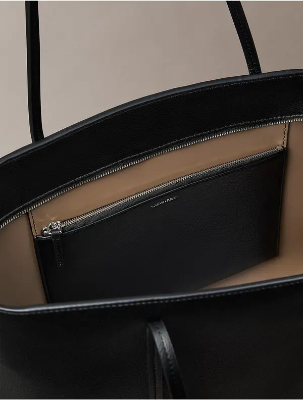 Calvin Klein Embossed Logo Zip Tote Bag - Black