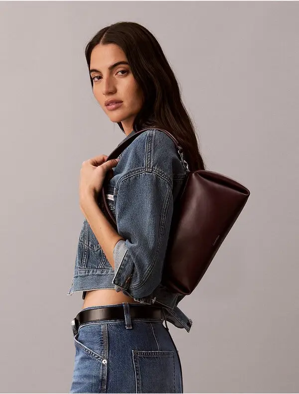Calvin Klein Signature Logo Strap Small Shoulder Bag - Fudge