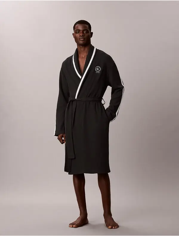 Calvin Klein Brushed Waffle Robe - Black