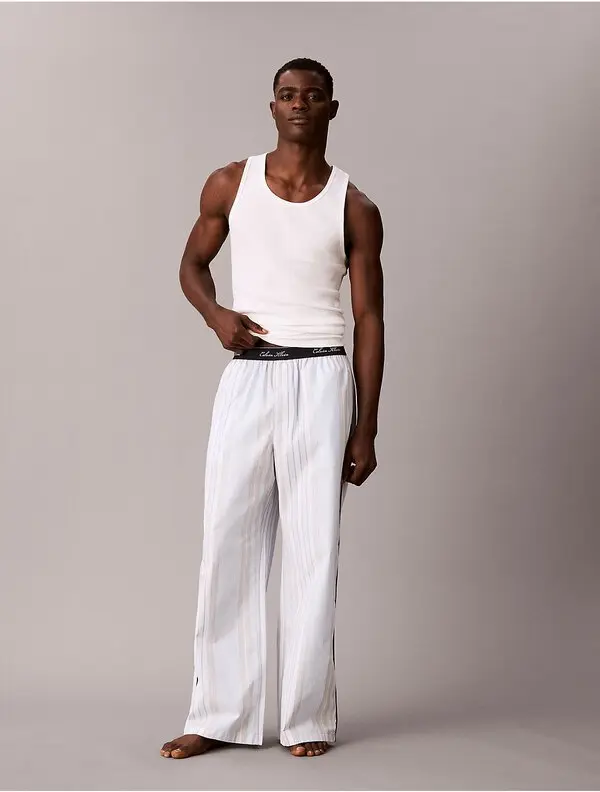 Calvin Klein Cotton Poplin Script Sleep Pants - Crest Stripe