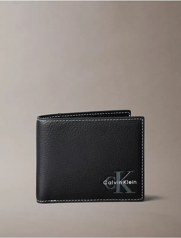 Calvin Klein Monologo Bifold Wallet With Coin Pouch - Black