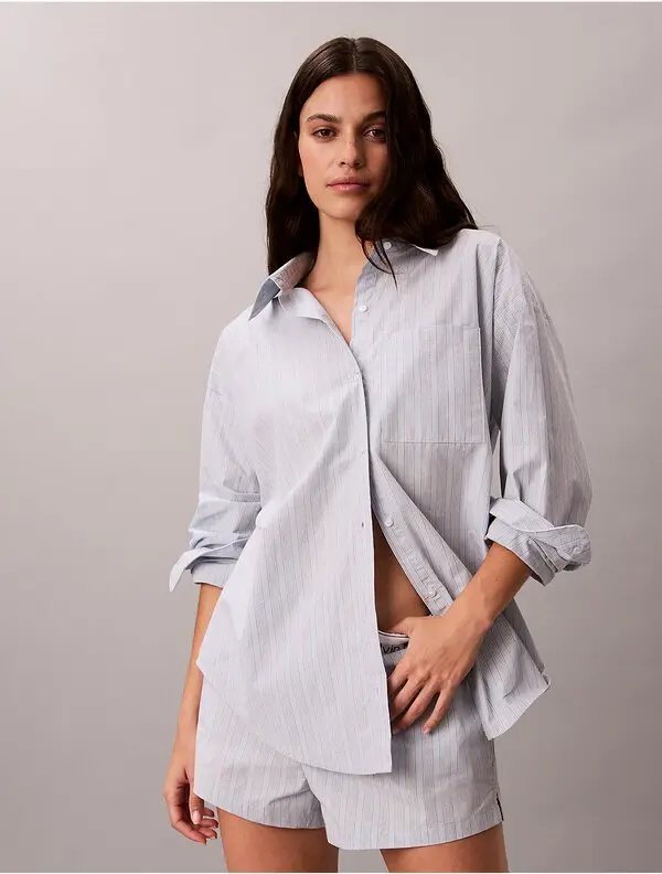 Calvin Klein Cotton Poplin Relaxed Button-down Sleep Shirt - Bespoke Stripe