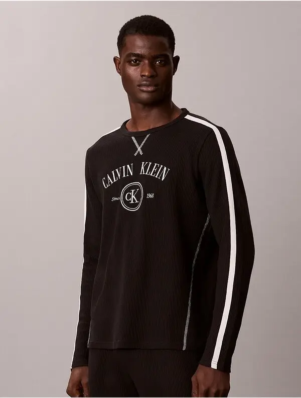 Calvin Klein Brushed Waffle Long Sleeve Sleep Tee - Black