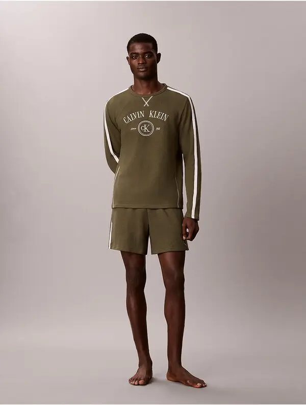 Calvin Klein Brushed Waffle Long Sleeve Sleep Tee - Olive Night