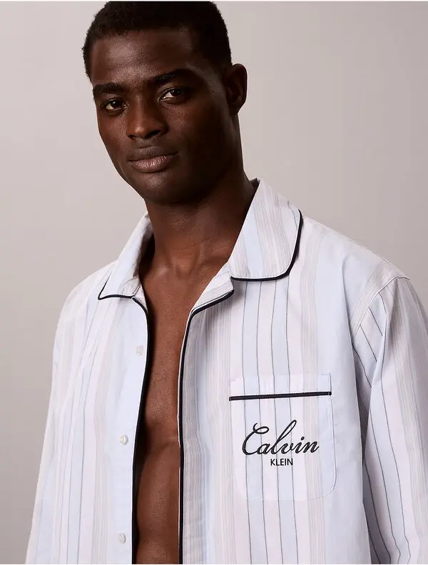 Calvin Klein Cotton Poplin Script Button-down Sleep Shirt