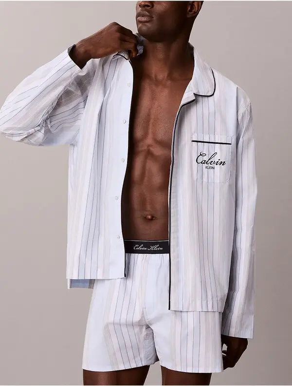 Calvin Klein Cotton Poplin Script Button-down Sleep Shirt