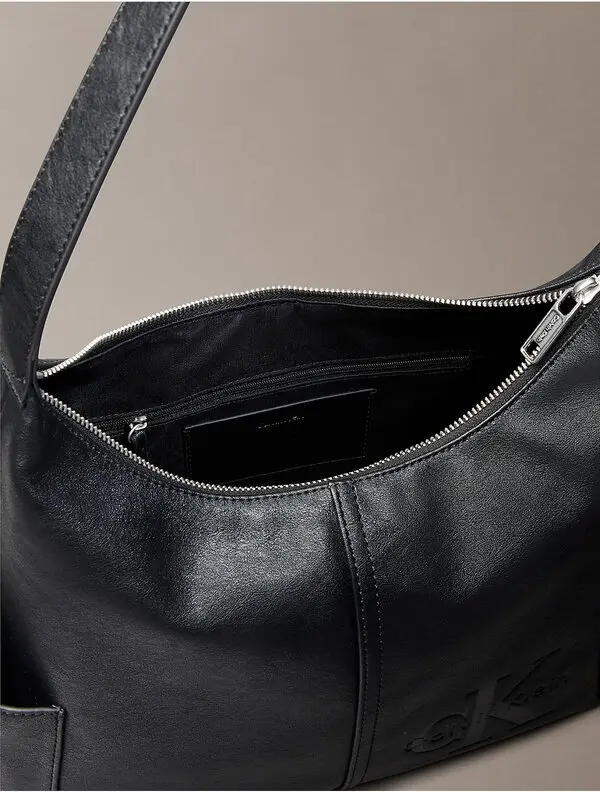 Calvin Klein Embossed Monologo Pocket Shoulder Bag - Black