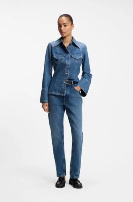 BOSS Slim-fit Denim Blouse With Flared Sleeves