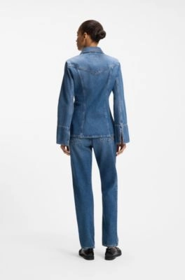 BOSS Slim-fit Denim Blouse With Flared Sleeves
