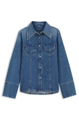 BOSS Slim-fit Denim Blouse With Flared Sleeves