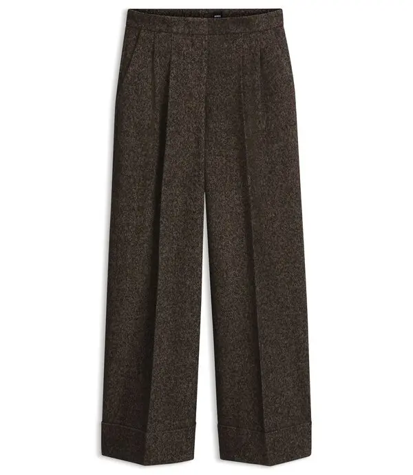 BOSS Womenswear Wide-leg Herringbone Pants In Wool Blend