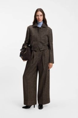 BOSS Womenswear Wide-leg Herringbone Pants In Wool Blend