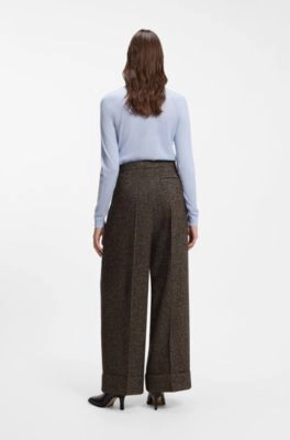 BOSS Womenswear Wide-leg Herringbone Pants In Wool Blend
