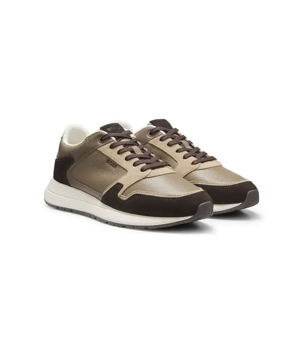 BOSS Running-style Leather Sneakers With Suede Trim