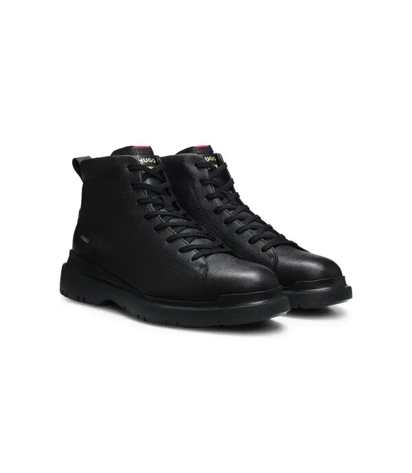 Hugo Grained Leather Lace-up Boots With Embossed Logo