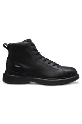 Hugo Grained Leather Lace-up Boots With Embossed Logo