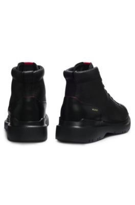 Hugo Grained Leather Lace-up Boots With Embossed Logo