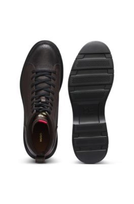 Hugo Grained Leather Lace-up Boots With Embossed Logo