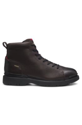 Hugo Grained Leather Lace-up Boots With Embossed Logo