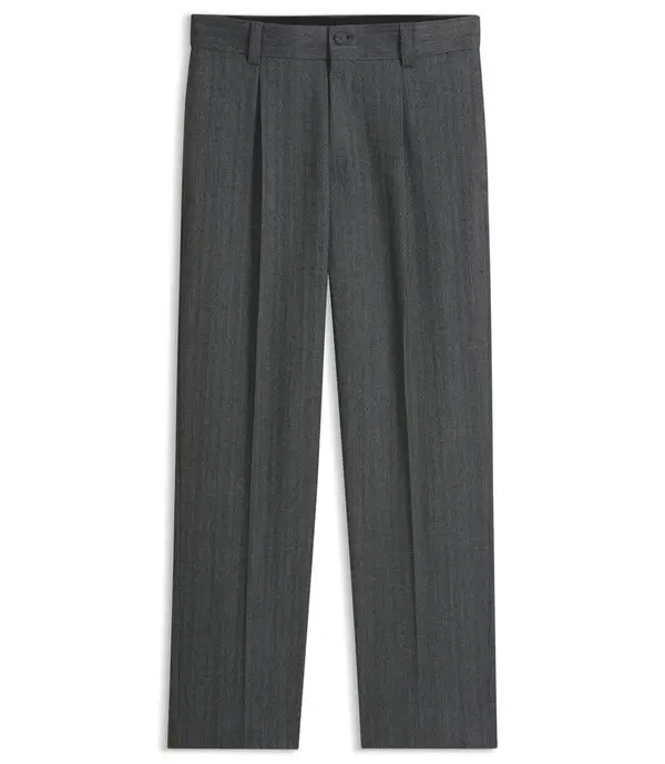 Hugo Herringbone Fabric Modern Fit Pleated Trousers