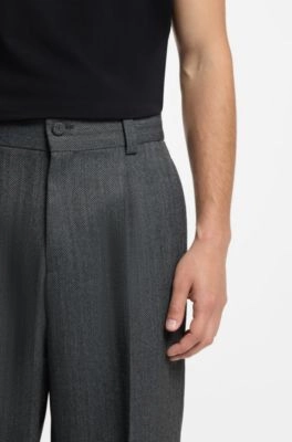 Hugo Herringbone Fabric Modern Fit Pleated Trousers