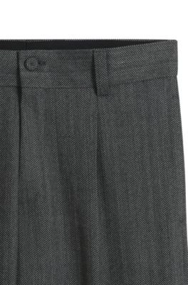 Hugo Herringbone Fabric Modern Fit Pleated Trousers
