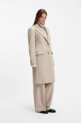 BOSS Single-breasted Formal Wool Coat - White