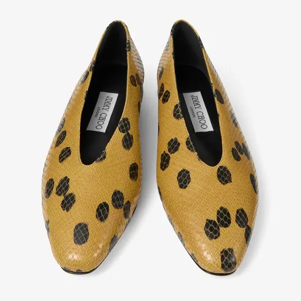 JIMMY CHOO Margot Flat Elaphe Printed Leather Flats