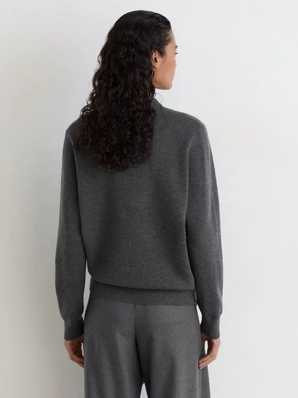 REISS Brooke Merino Wool Knitted Polo Jumper - Grey Marl