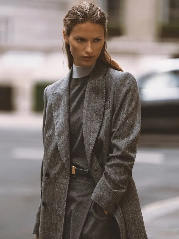 REISS Astrid Petite Wool Double-breasted Pinstripe Blazer