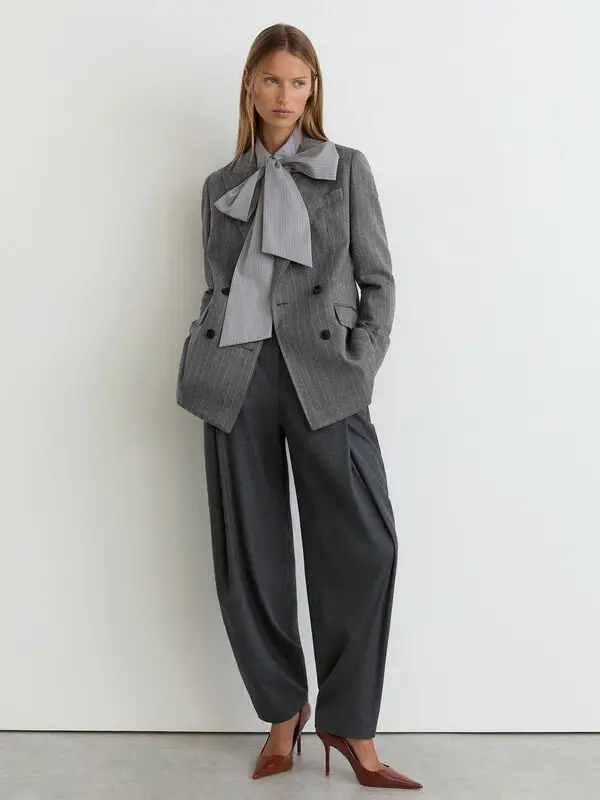 REISS Astrid Petite Wool Double-breasted Pinstripe Blazer