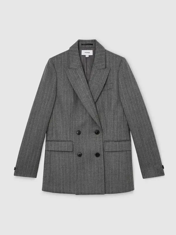 REISS Astrid Petite Wool Double-breasted Pinstripe Blazer
