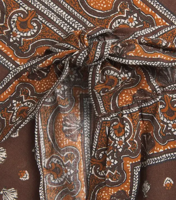 DÔEN Organic Cotton Amalia Top With Foulard De La Mer Print - Brown