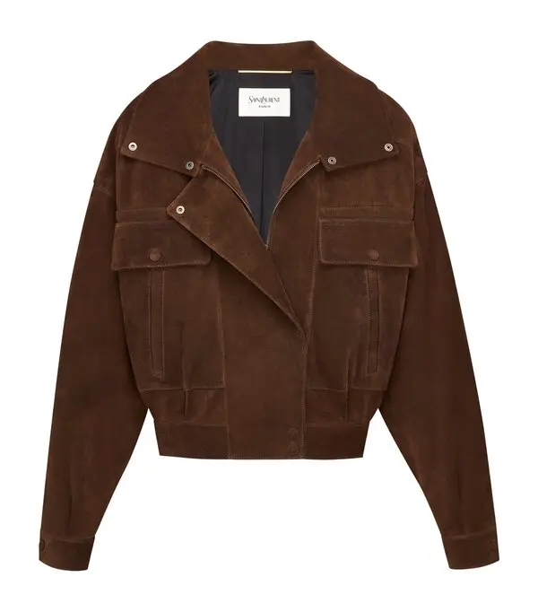 Saint Laurent Suede Funnel Neck Bomber Jacket