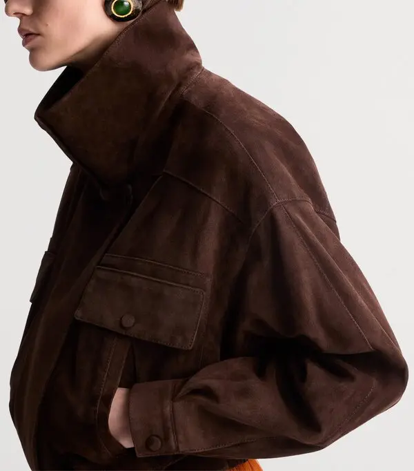 Saint Laurent Suede Funnel Neck Bomber Jacket