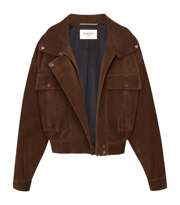 Saint Laurent Suede Funnel Neck Bomber Jacket