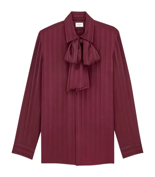 Saint Laurent Silk Striped Pussybow Blouse